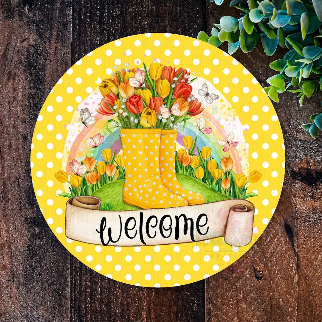 Welcome Wreath Sign, Wreath Sign, Metal Signs, Wellington Boots, Spring ...