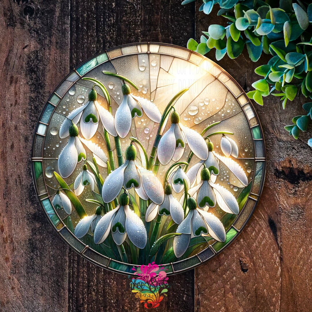 Spring Snowdrop Sign, Faux Stained Glass Snowdrops Sign, Metal Sign ...