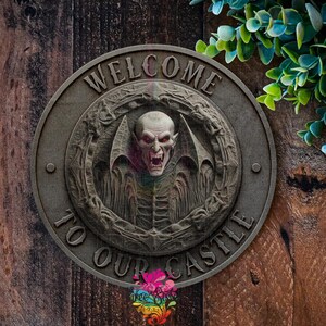 Vampire Castle Welcome Sign, Gothic Halloween Décor, Spooky Home Wall ...