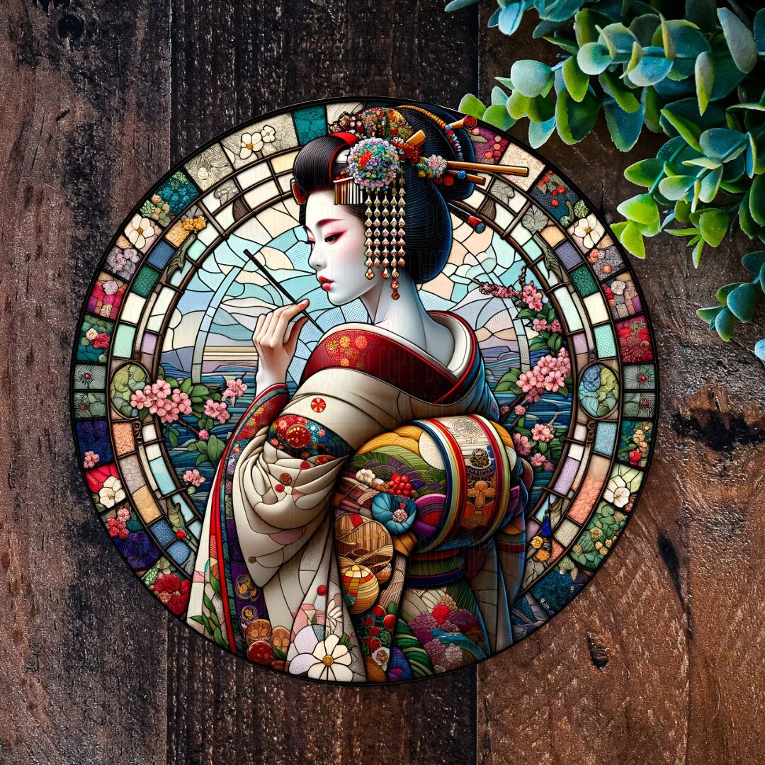 Japanese Geisha Sign, FAUX Stained Glass Garden Art, Japanese Garden ...