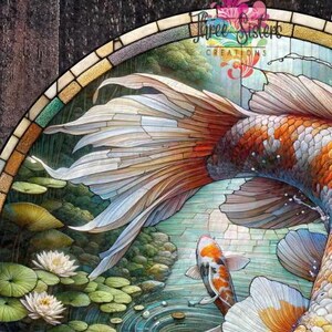 Koi Carp Sign, Garden Decor, FAUX Stained Glass Garden Art, Japanese ...