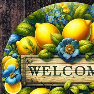 Lemon Welcome Sign, Everyday Wreath Signs, Lemon Round Door Hanger, All ...