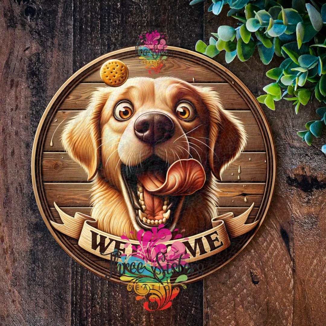 Golden Retriever Welcome Sign, Dog Lovers Gifts, Whimsical Pet Welcome ...