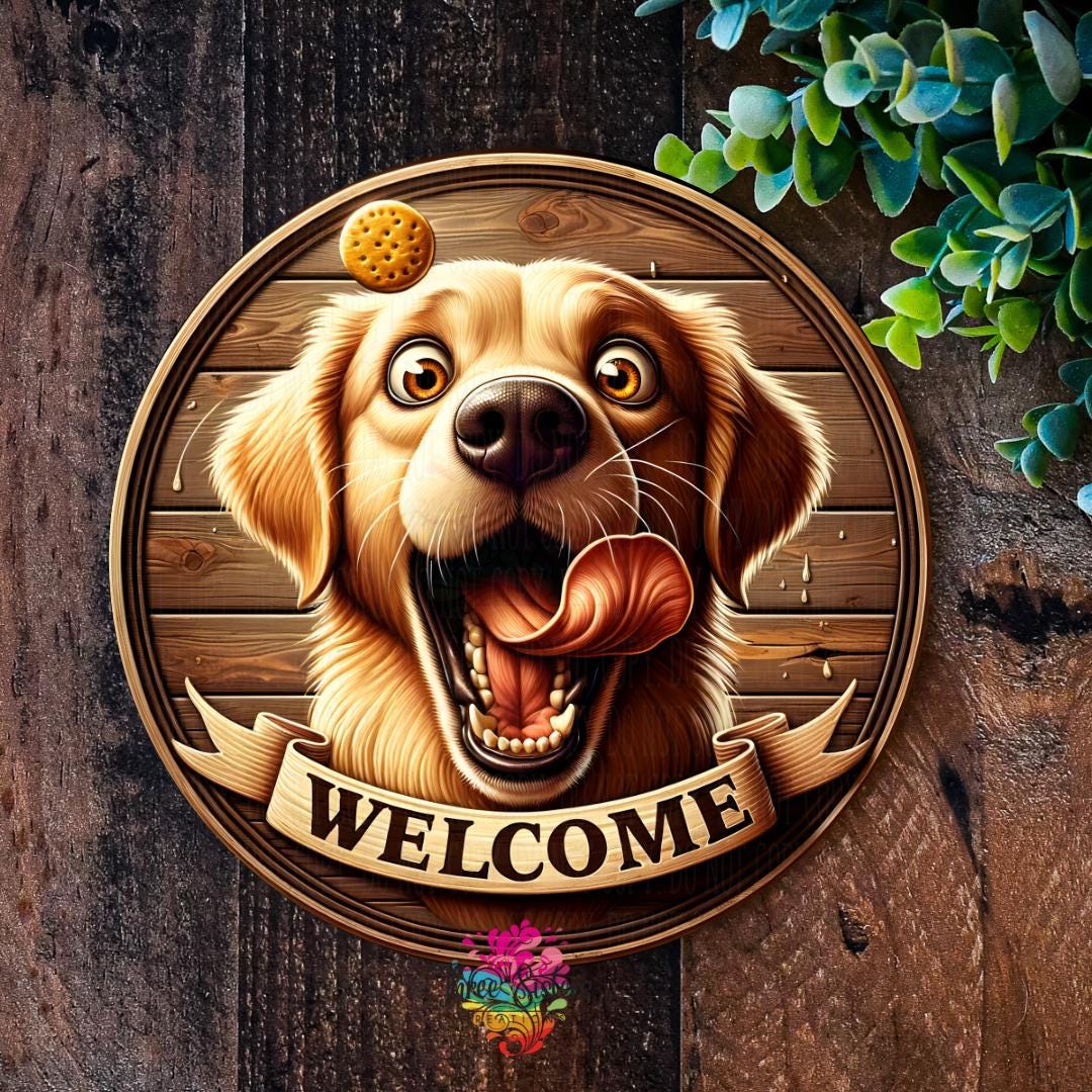 Golden Retriever Welcome Sign, Dog Lovers Gifts, Whimsical Pet Welcome ...