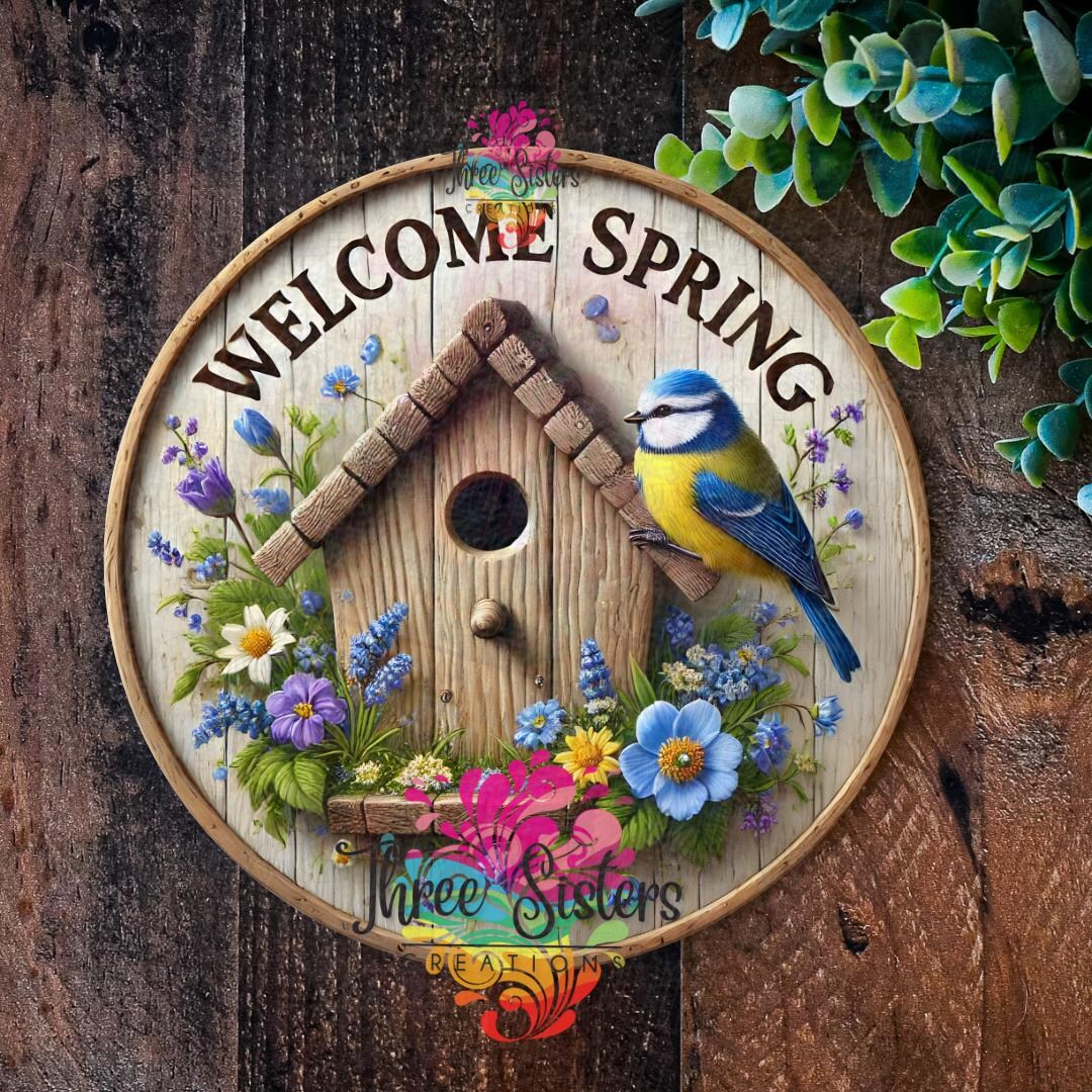 Welcome Spring Plaque, Blue Tit Garden Birds Sign, Metal Bird Signs ...