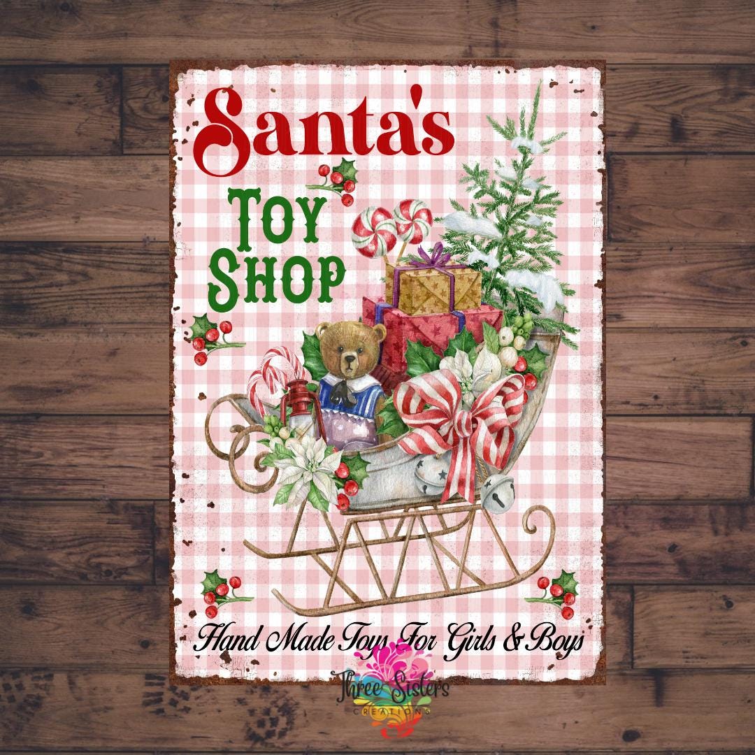 Vintage Santa's Toy Shop Metal Sign: Christmas Wreath Decoration - Etsy