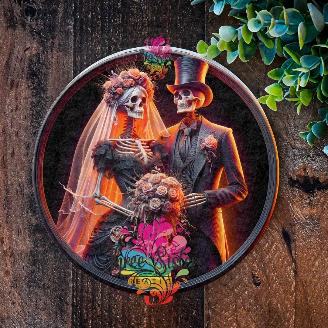 Gothic Wedding Plaque, Victorian Skeleton Couple Décor, Spooky Portrait ...