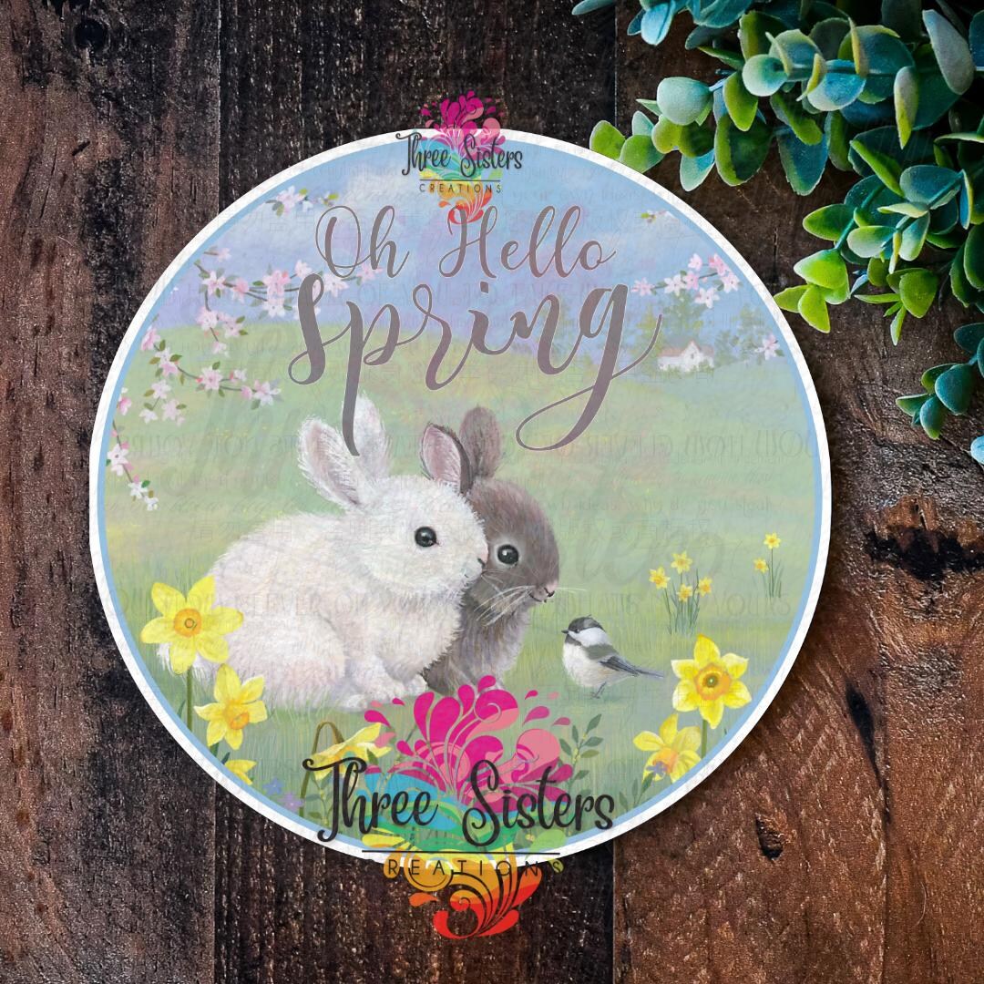 Hello Spring Bunny Sign, Hello Spring Rabbit Sign, Spring Wreath Sign ...