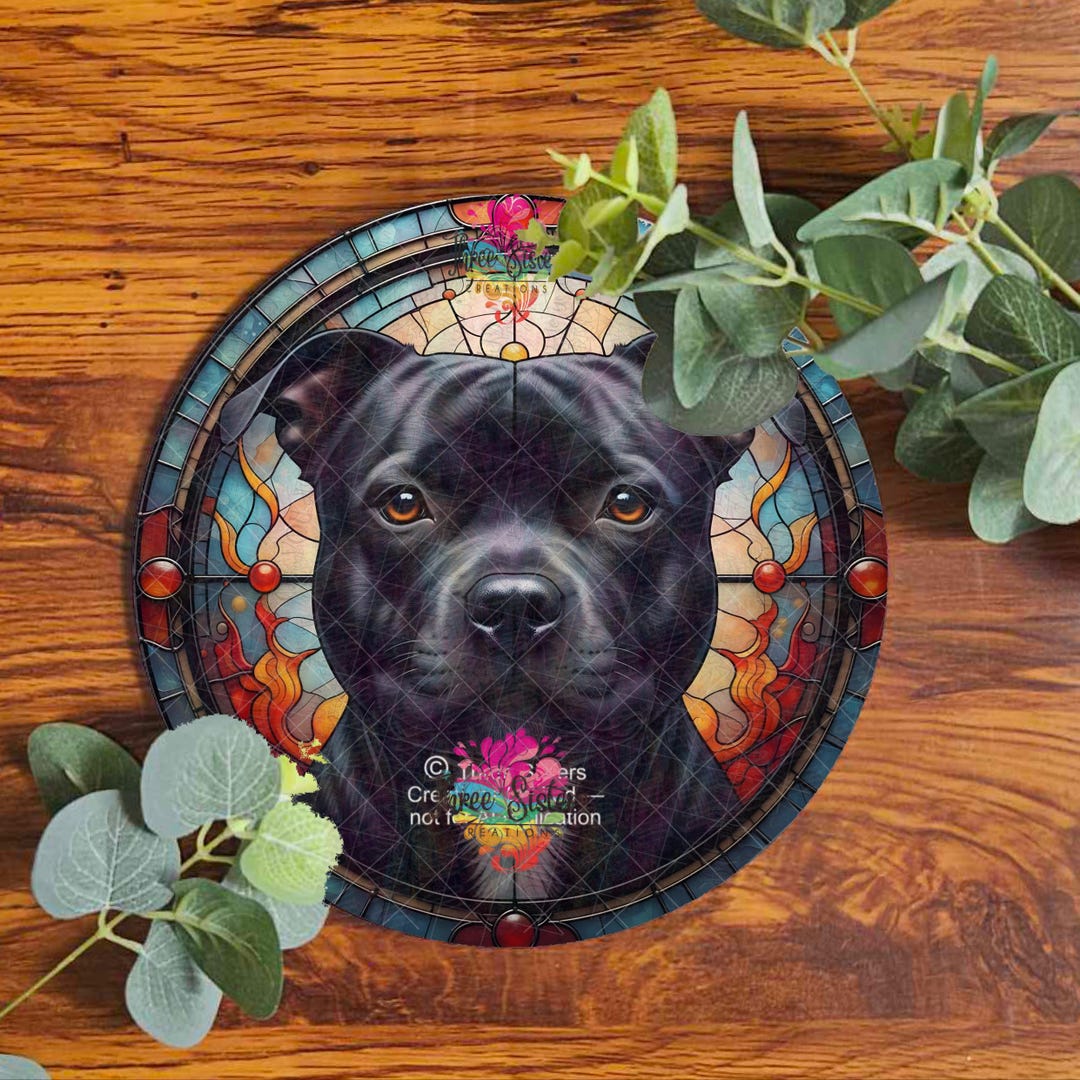 Black Staffy Metal Sign, Staffordshire Bull Terrier Gifts, Round Dog ...