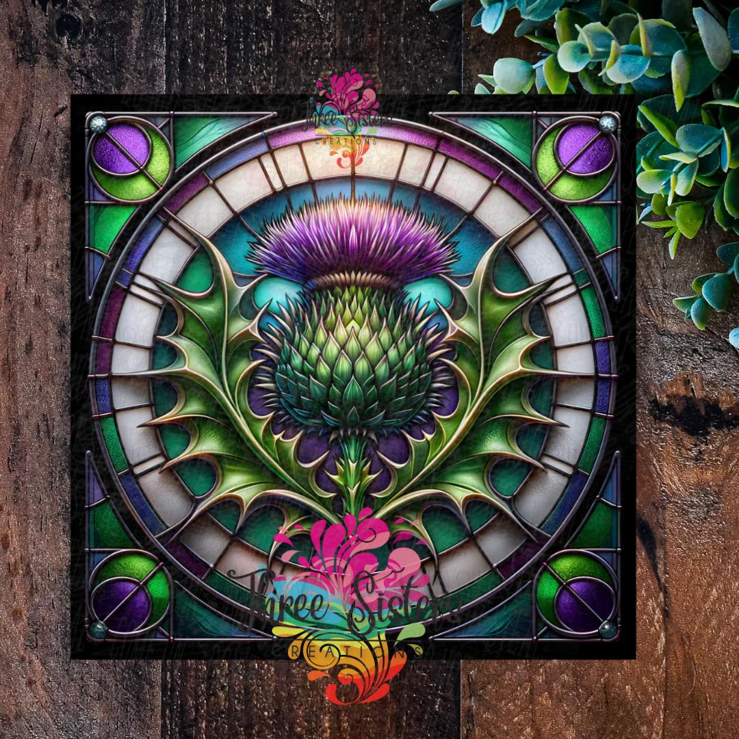 Thistle Faux Stained Glass Metal Sign, Scottish Home Garden Decor - Etsy