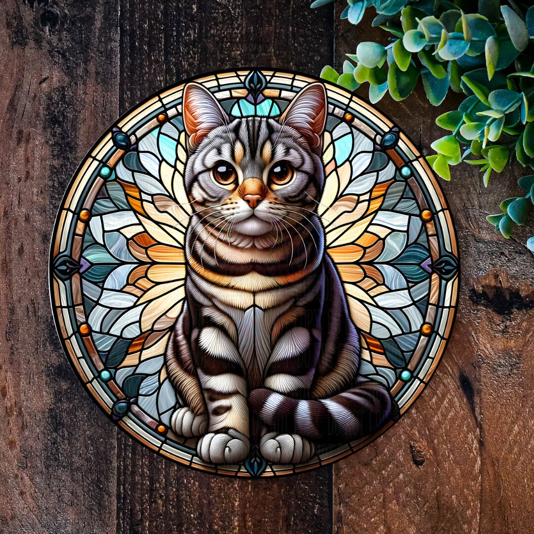Tabby Cat Sign, Cat Plaque, Pet Loss Gift, FAUX Stained Glass Cat, Pet ...