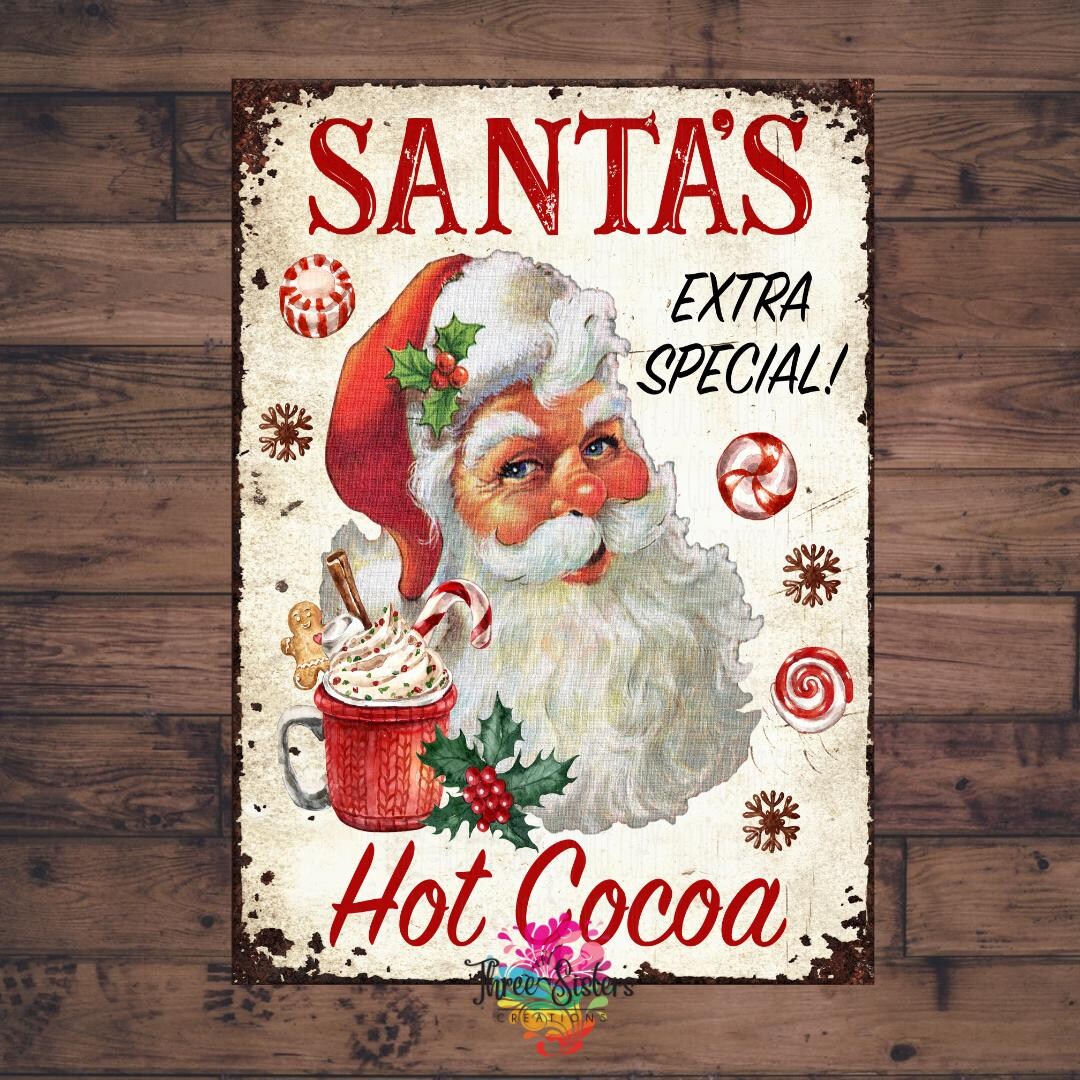 Santa's Hot Cocoa Metal Sign: Christmas Kitchen Decor - Etsy