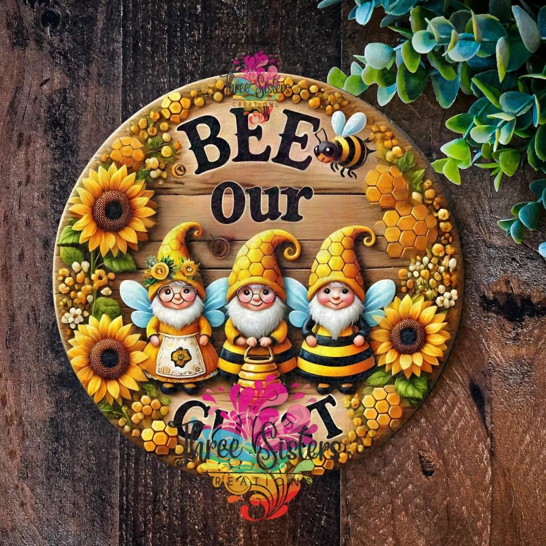 Garden Gnome Bee Our Guest Sign, Round Metal Sign Bee Gifts, Garden ...