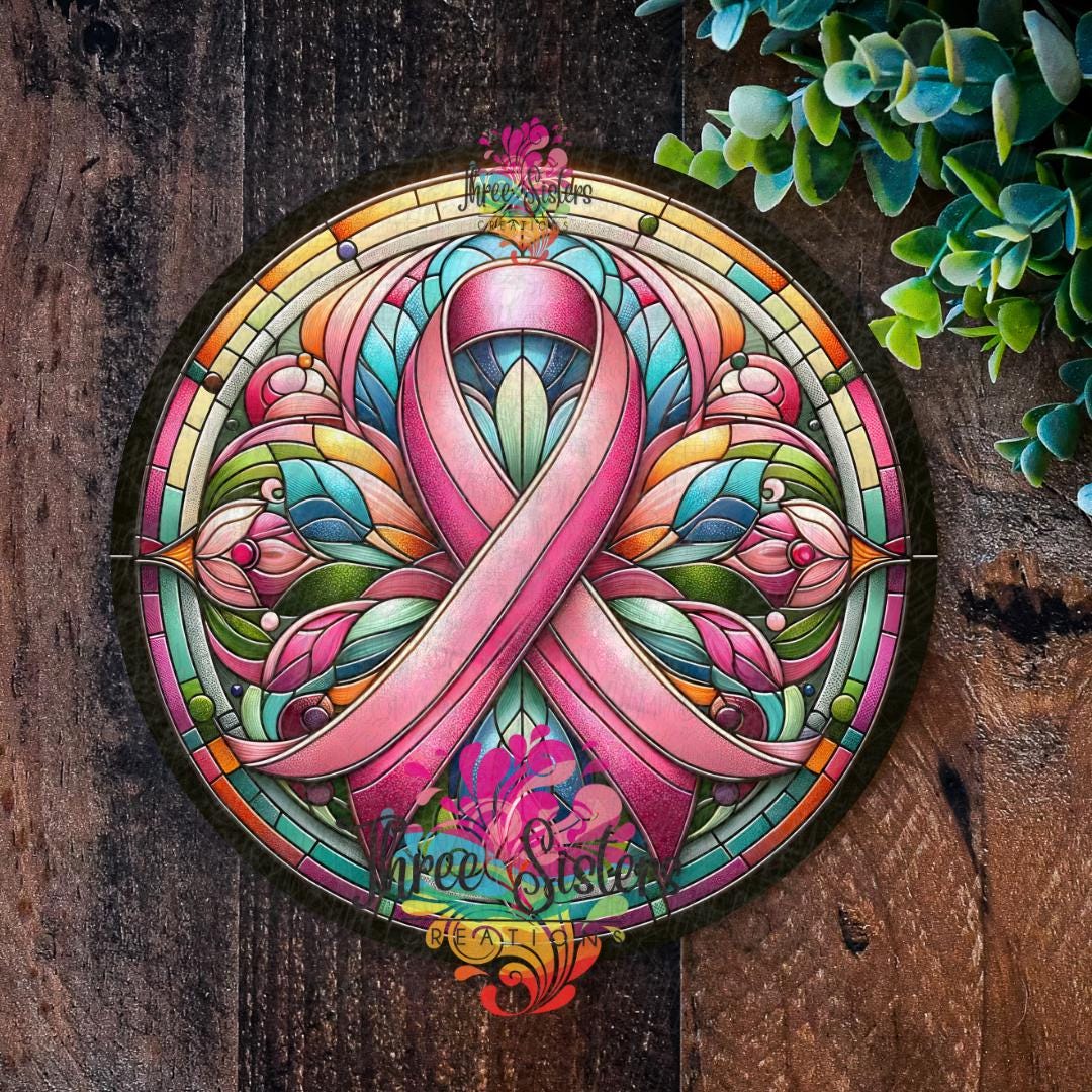 Pink Ribbon Metal Sign: Faux Stained Glass, Breast Cancer Awareness - Etsy