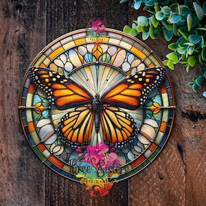 Monarch Butterfly Sign, Garden Signs, Faux Stained Glass Metal Wall Art ...