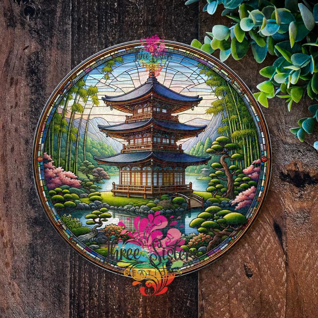 Japanese Pagoda Sign, FAUX Stained Glass Garden Art, Japanese Garden ...