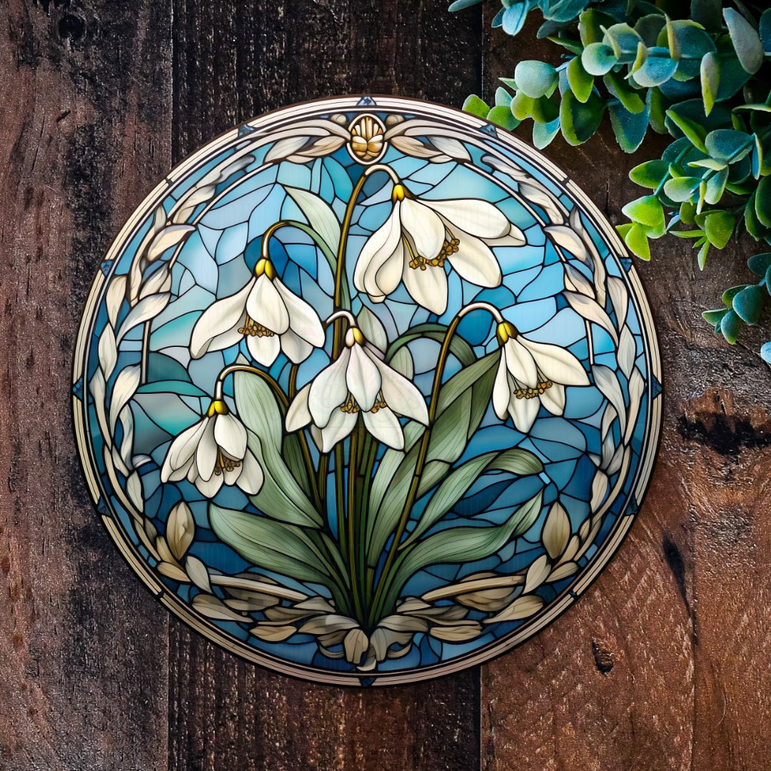 IMITATION Stained Glass Snowdrop Sign, Metal Sign, Garden Decorations ...