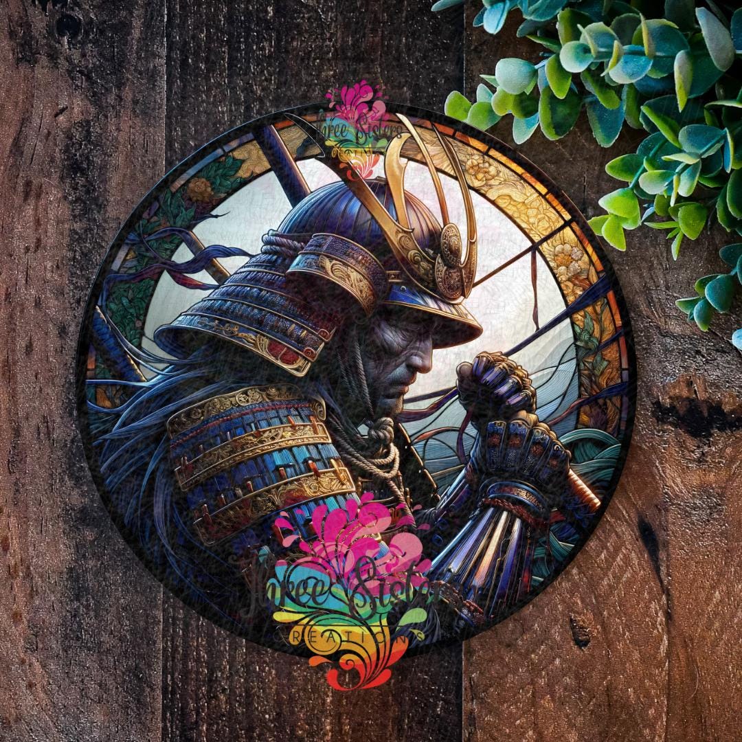 Samurai Warrior Sign, FAUX Stained Glass Garden Art, Japanese Garden ...