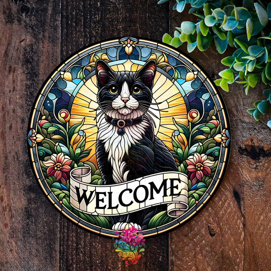 Cat Welcome Sign, FAUX Stained Glass Cat, Cat Gifts Pet Memorial, Cat ...