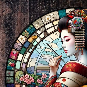 Japanese Geisha Sign, FAUX Stained Glass Garden Art, Japanese Garden ...