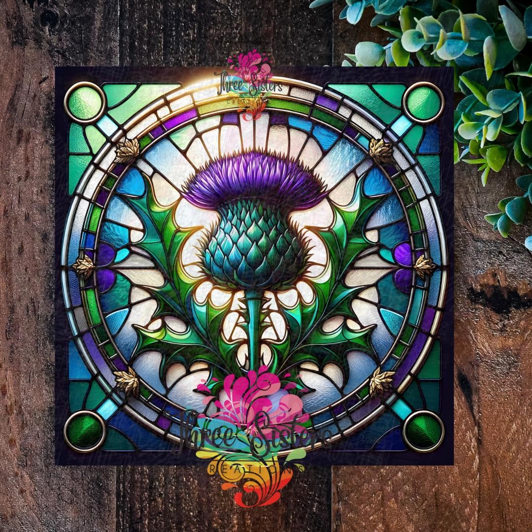 Thistle Sign Thistle Wall Art Faux Stained Glass Scottish Thistle ...