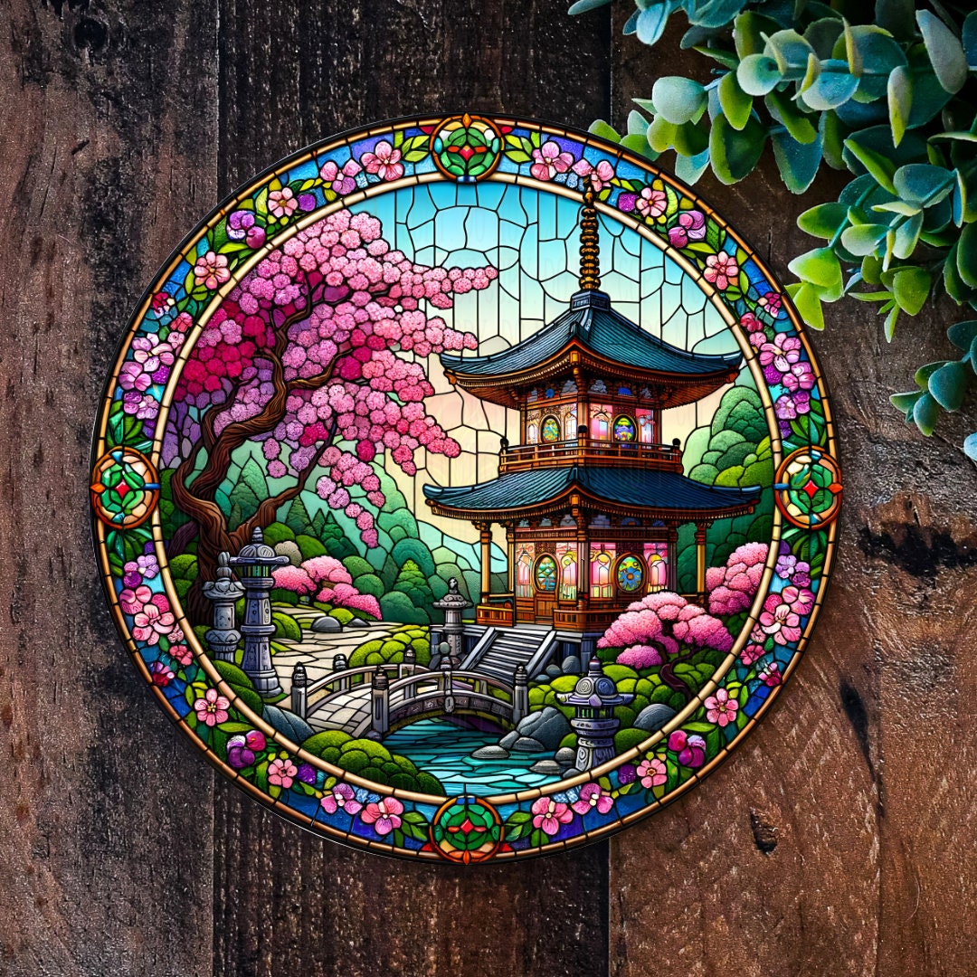Japanese Pagoda Sign, FAUX Stained Glass Garden Art, Japanese Garden ...