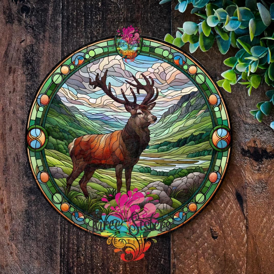 Highland Stag Sign, Stained Glass Style Deer Plaque, Scottish Wildlife ...
