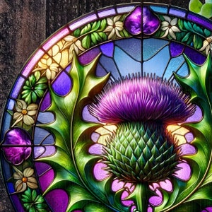 Thistle Sign, Faux Stained Glass Scottish Thistle, Garden Decoration ...