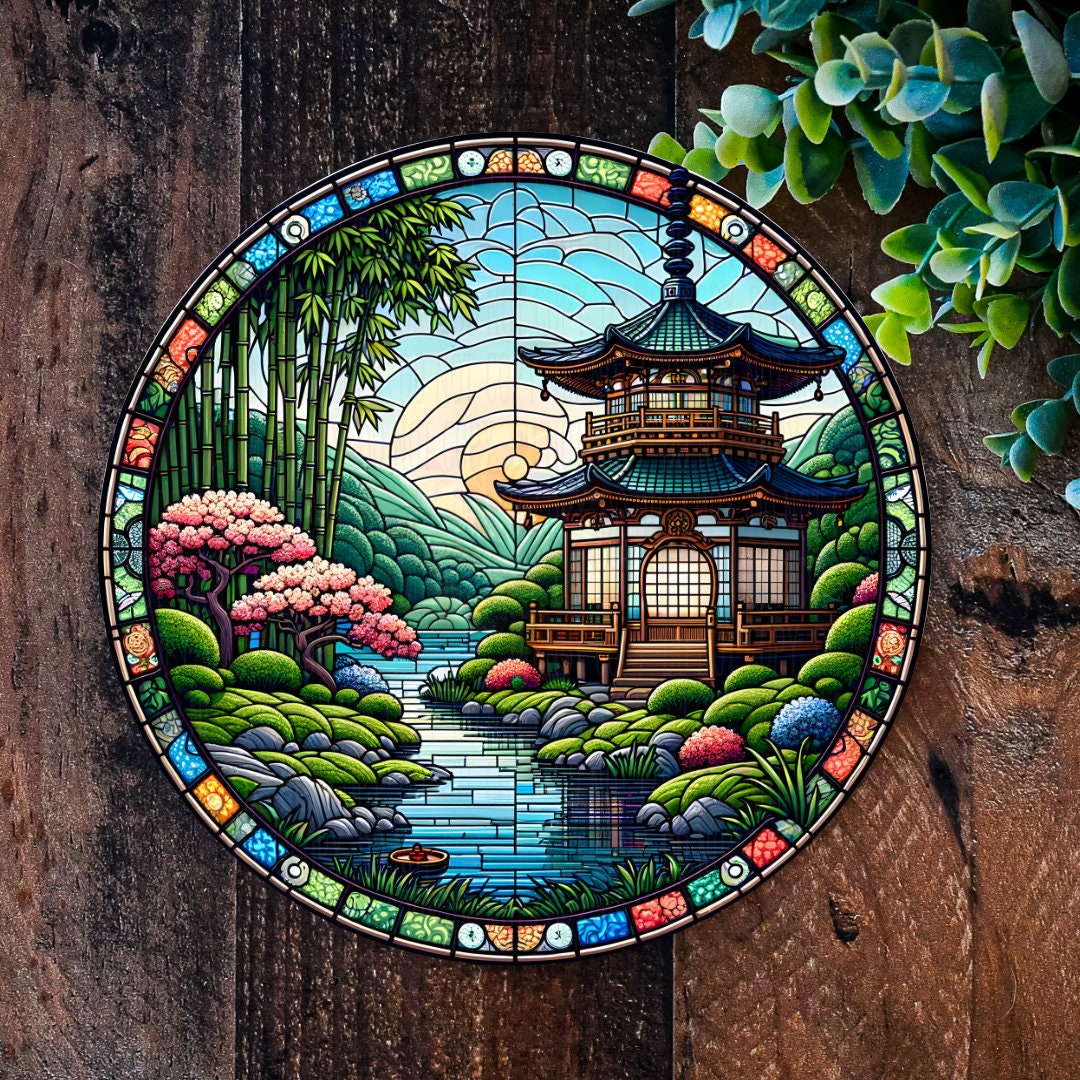 Japanese Pagoda Sign, FAUX Stained Glass Garden Art, Japanese Garden ...