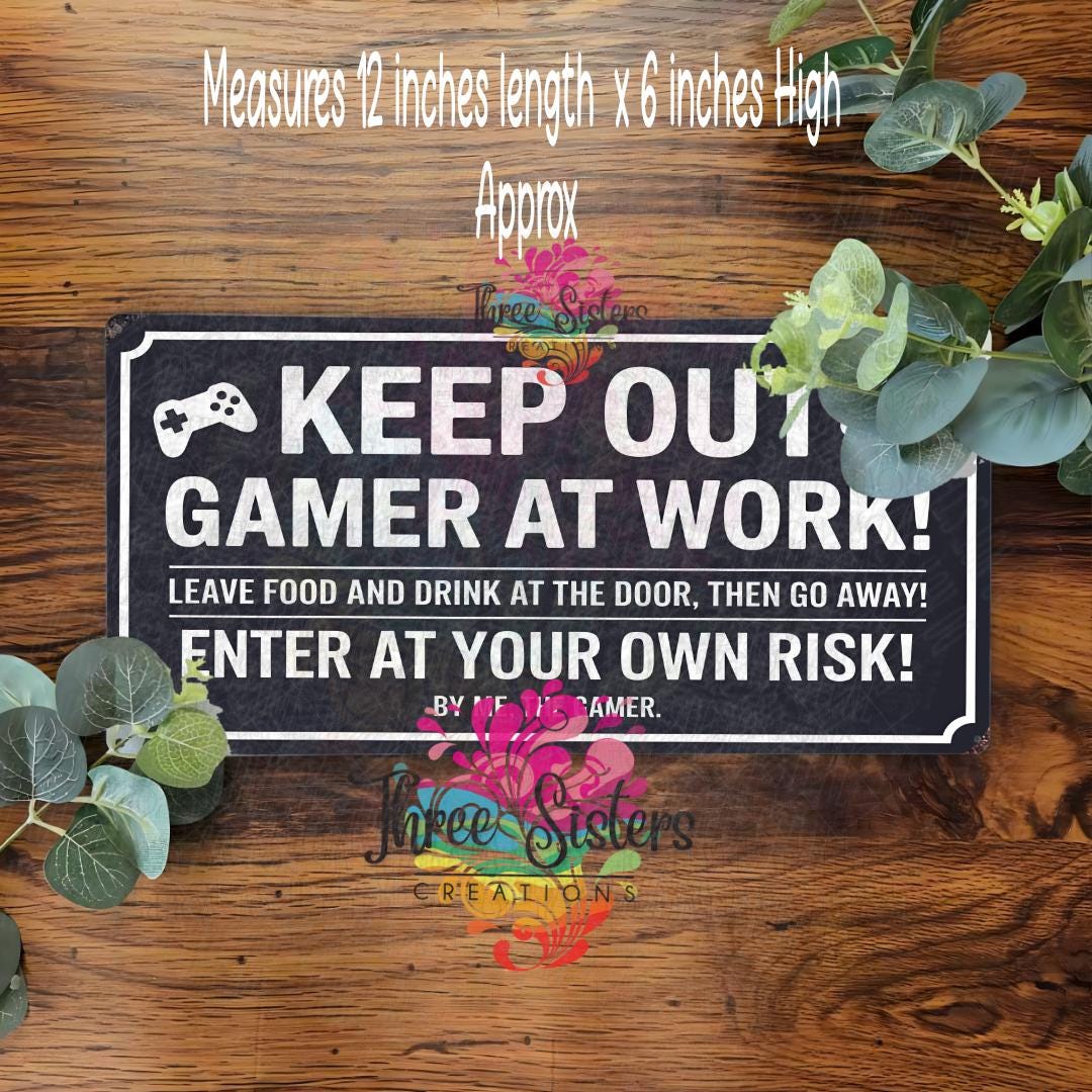 Gamer at Work Sign, Funny Gaming Room Metal Plaque, Keep Out Bedroom or ...