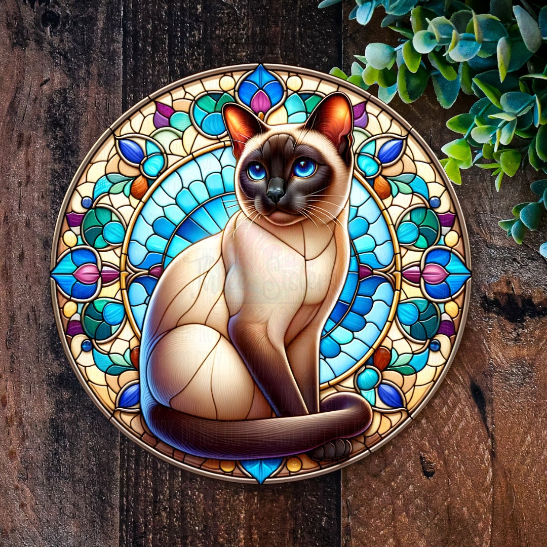 Siamese Cat Sign, Gifts for Cat Lovers, FAUX Stained Glass Cat, Siamese ...