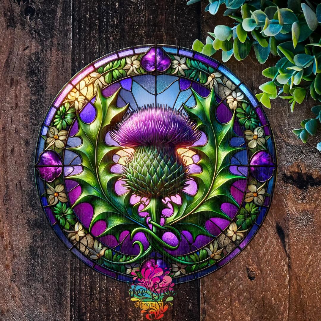 Thistle Sign, Faux Stained Glass Scottish Thistle, Garden Decoration ...