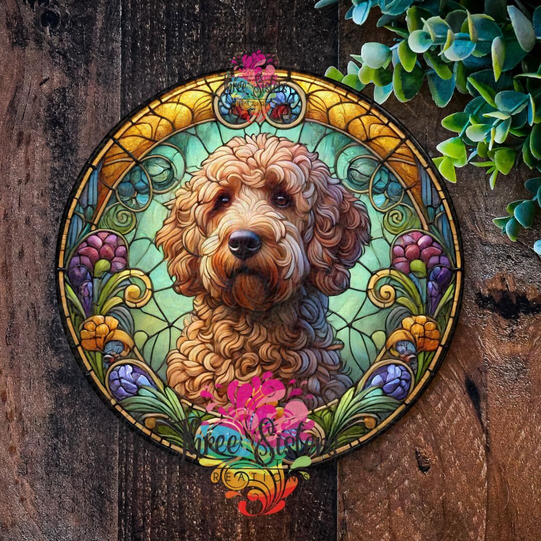 Labradoodle Dog Plaque, Metal Wall Art, Faux Stained Glass Décor ,dog ...