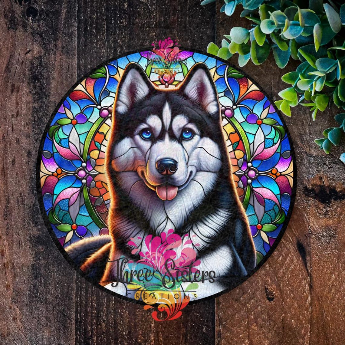 Husky Sign, Metal Dog Plaque, Wreath Signs, Faux Stained Glass, Front ...
