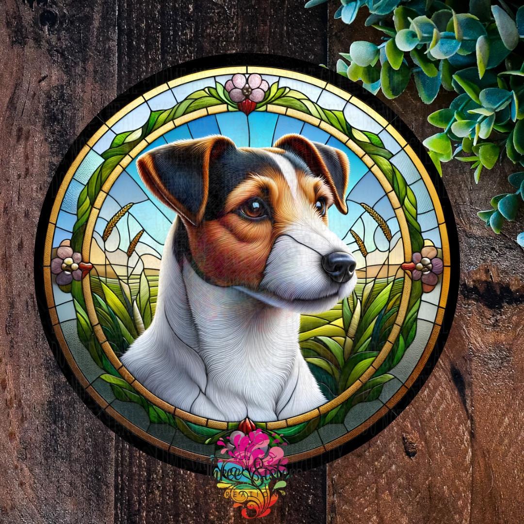 Jack Russell Sign, Metal Dog Plaque, Wreath Signs, Faux Stained Glass ...
