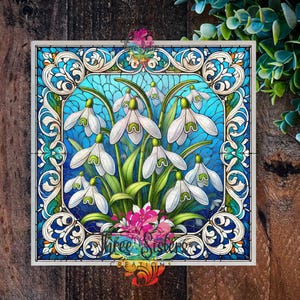 Snowdrop Sign, Faux Stained Glass Snowdrops Sign, Snowdrop Gifts Garden ...