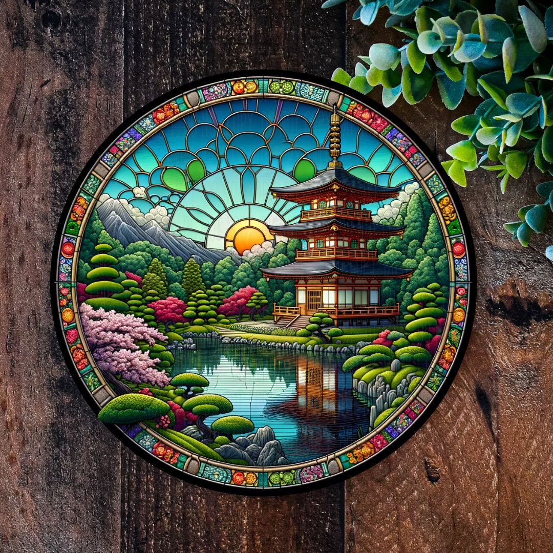 Japanese Pagoda Sign, FAUX Stained Glass Garden Art, Japanese Garden ...