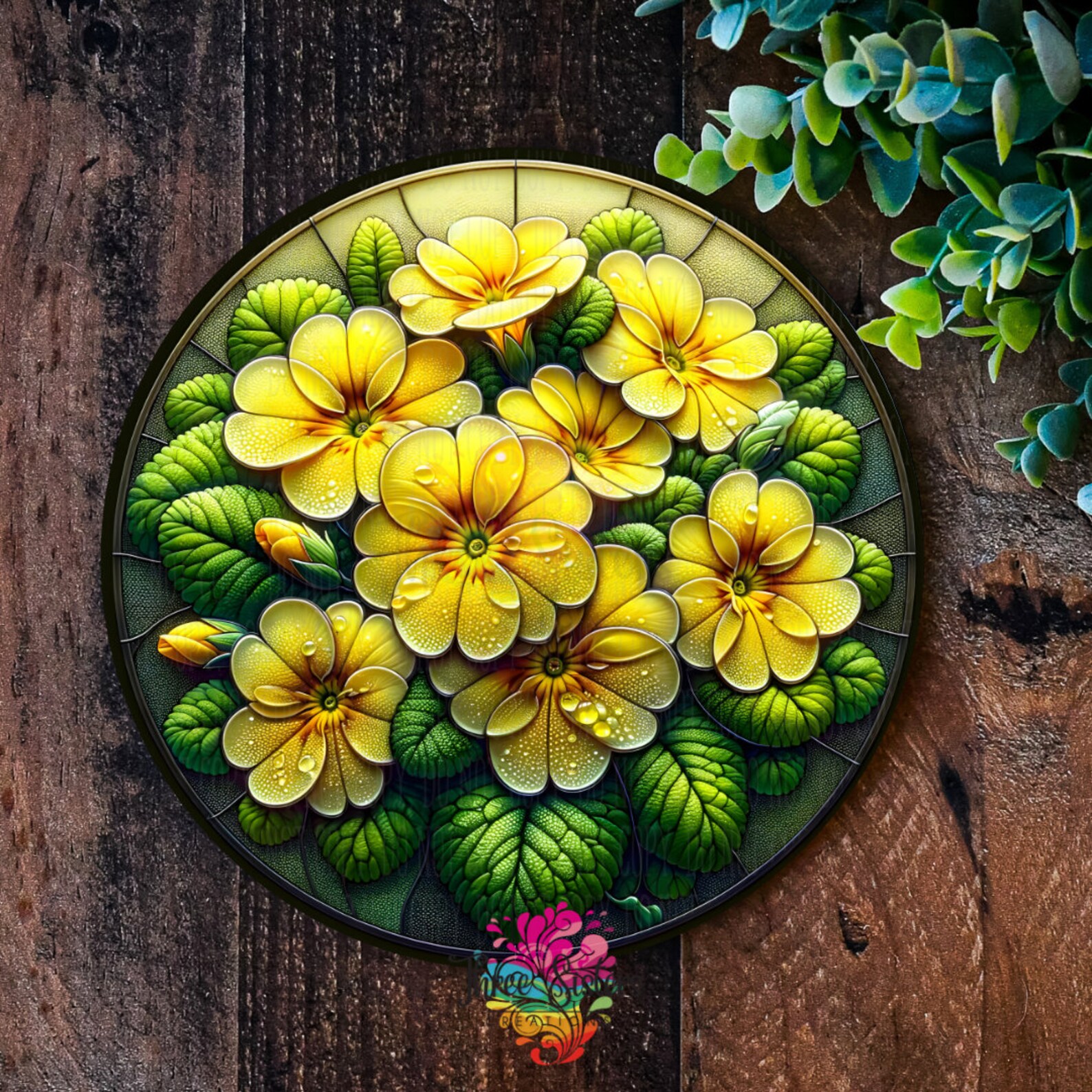Spring Primroses Sign, Faux Stained Glass Metal Sign, Garden ...