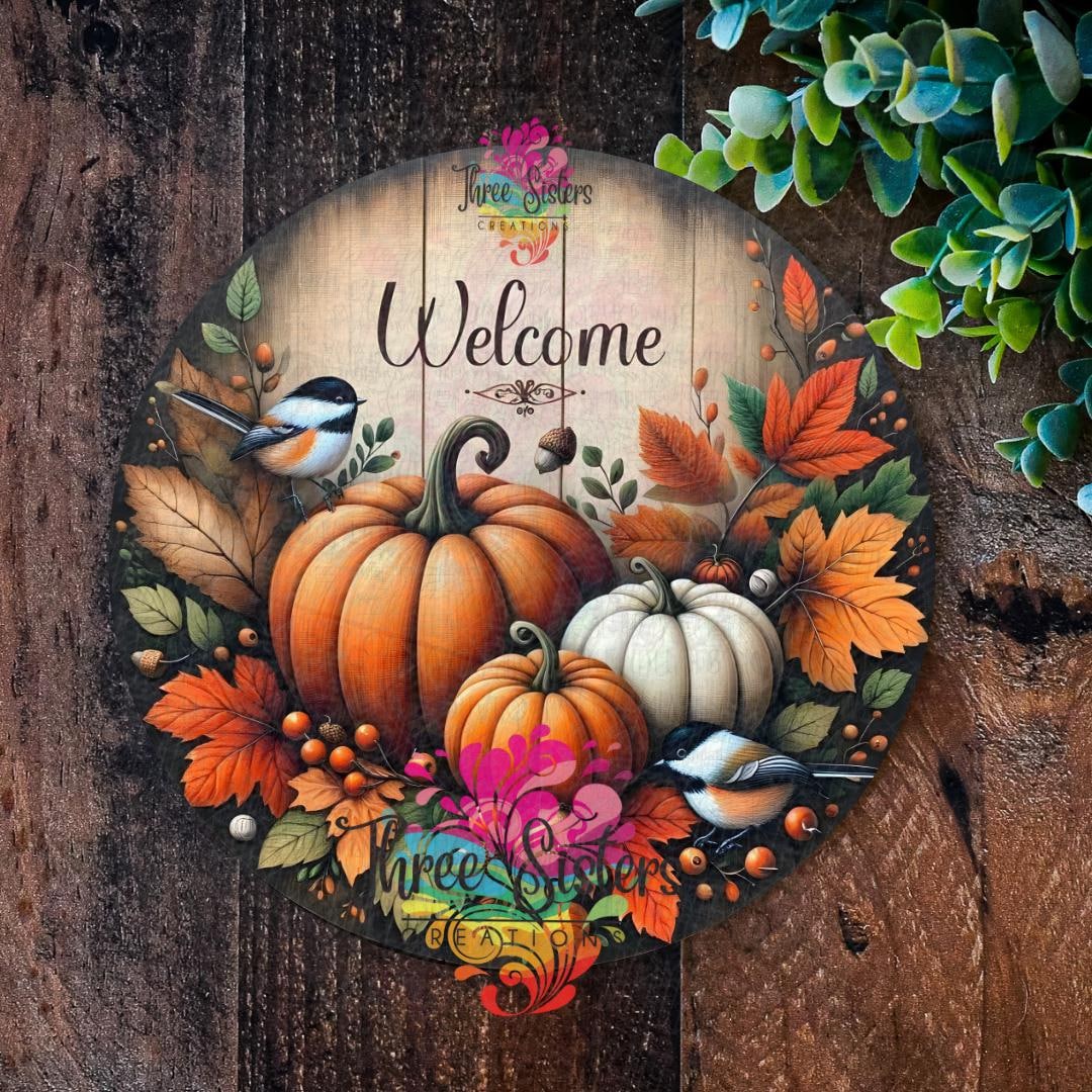Autumn Welcome Sign, Pumpkin Fall Metal Wall Plaque, Seasonal Door or ...