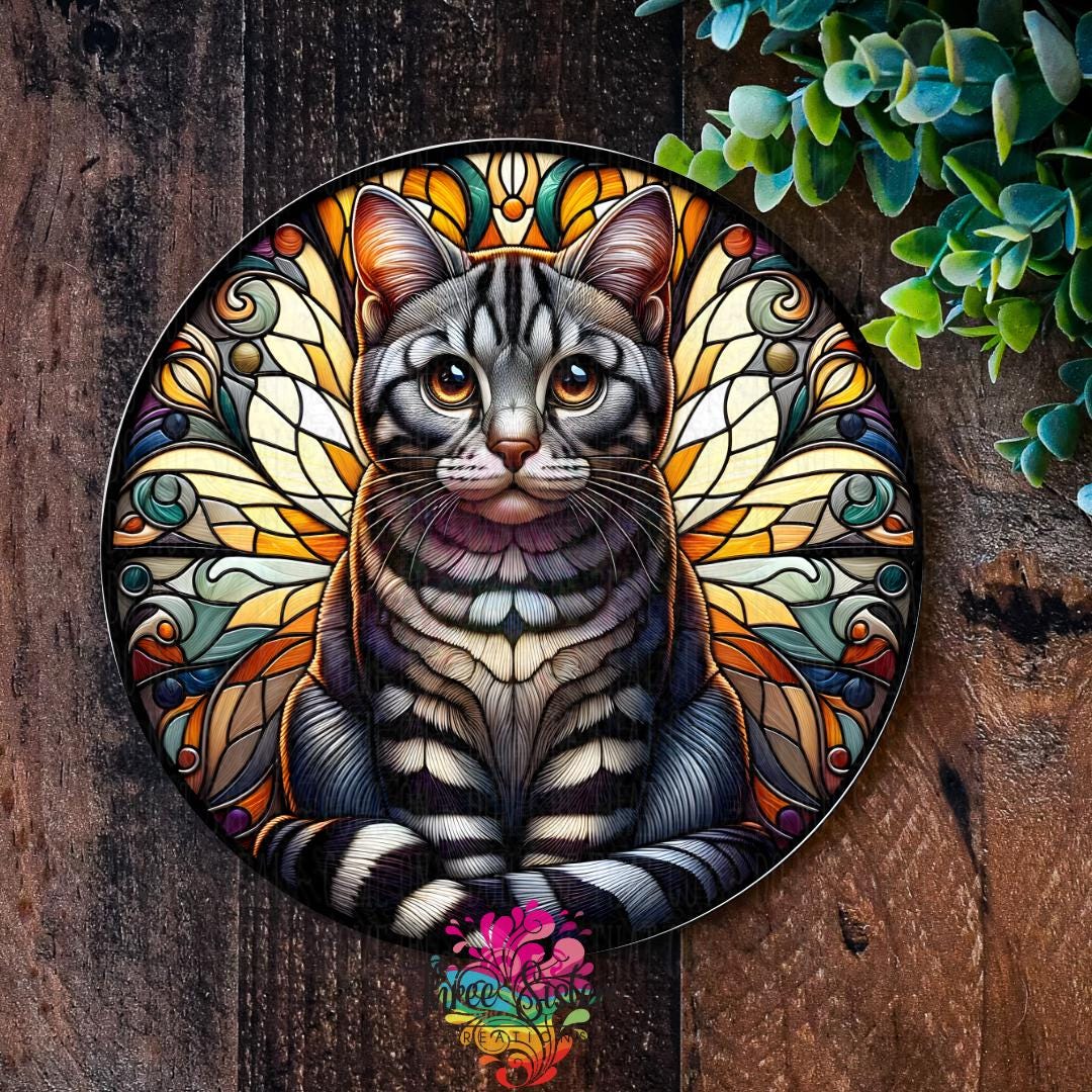 Tabby Cat Sign, Cat Owner Gifts, FAUX Stained Glass Cat, Pet Memorial ...