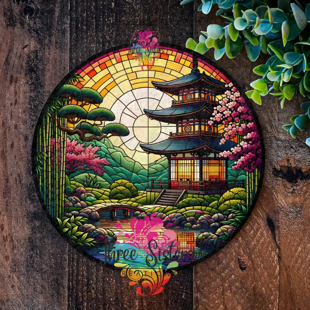Japanese Garden Art Pagoda Sign Metal Wall Plaque Decorations Oriental ...