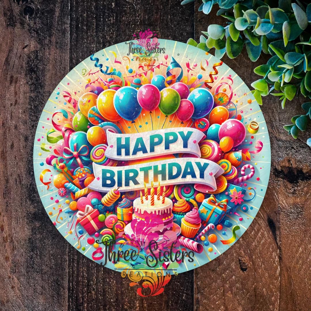 Happy Birthday Party Sign With Balloons & Sweets, Birthday Plaque ...