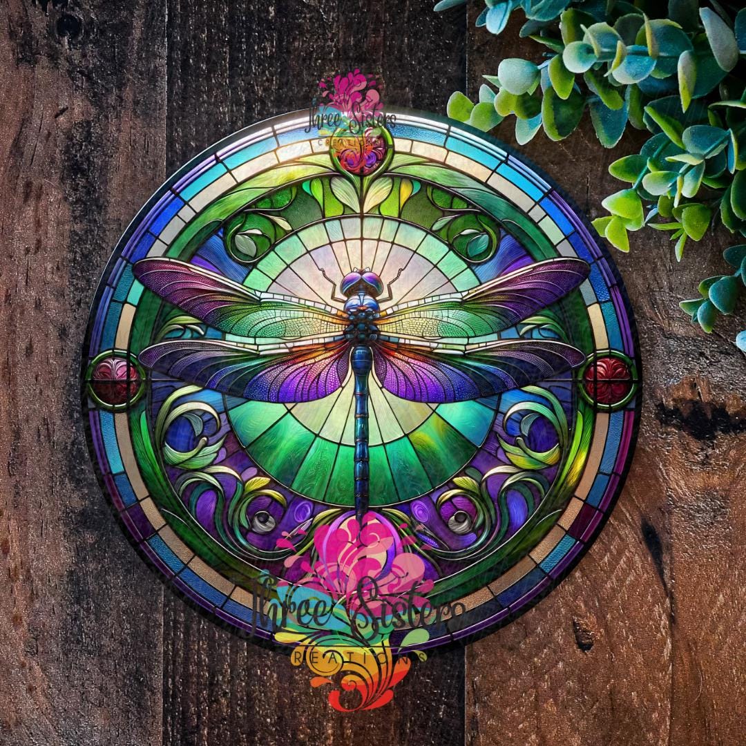 Dragonfly Faux Stained Glass Metal Sign, Garden Ornament, Perfect for ...