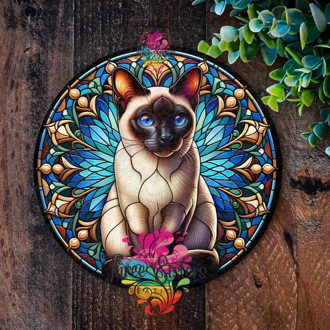 Siamese Cat Sign, FAUX Stained Glass Cat, Pet Loss Gifts, Cat Lovers ...