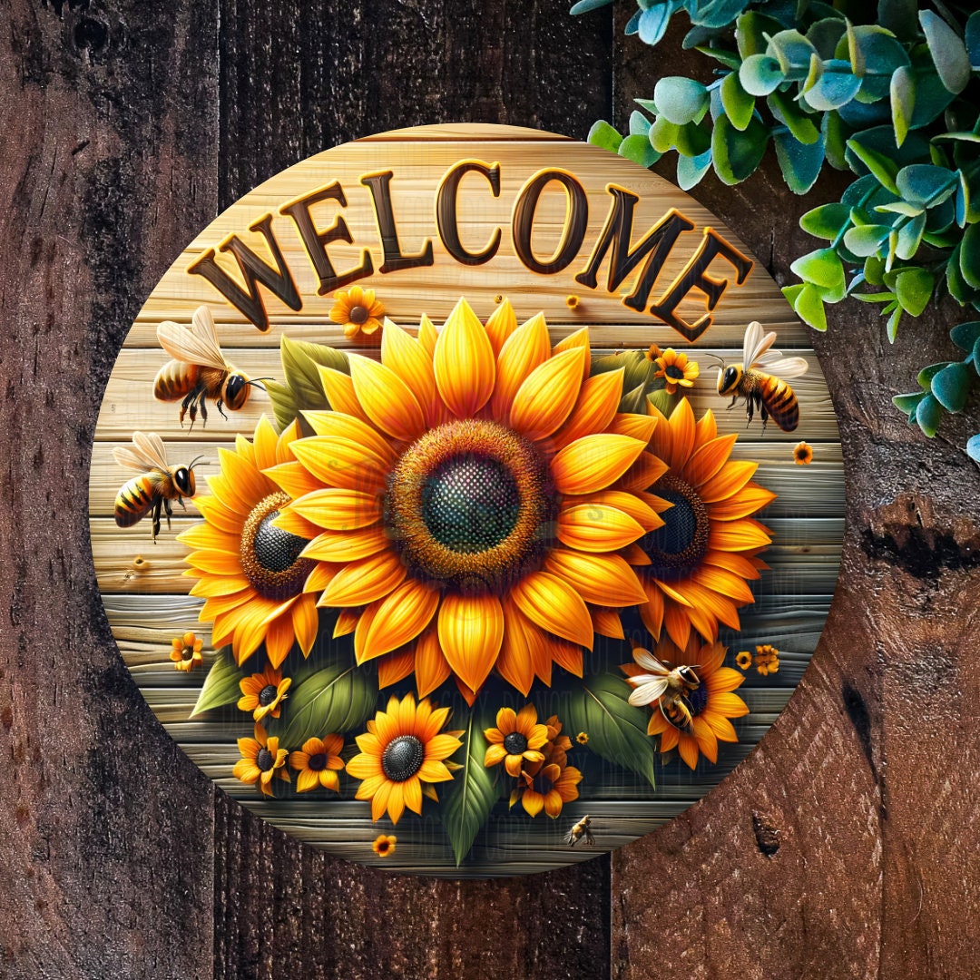 Sunflower Welcome Sign, Welcome Summer Plaque, Summer Wreath Signs ...