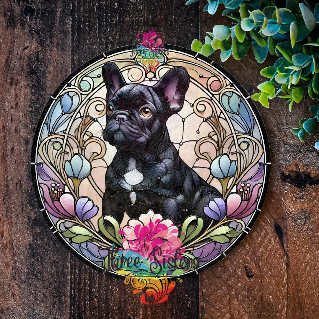 French Bulldog Dog Signs, Frenchie Gifts, Faux Stained Glass Metal Dog ...