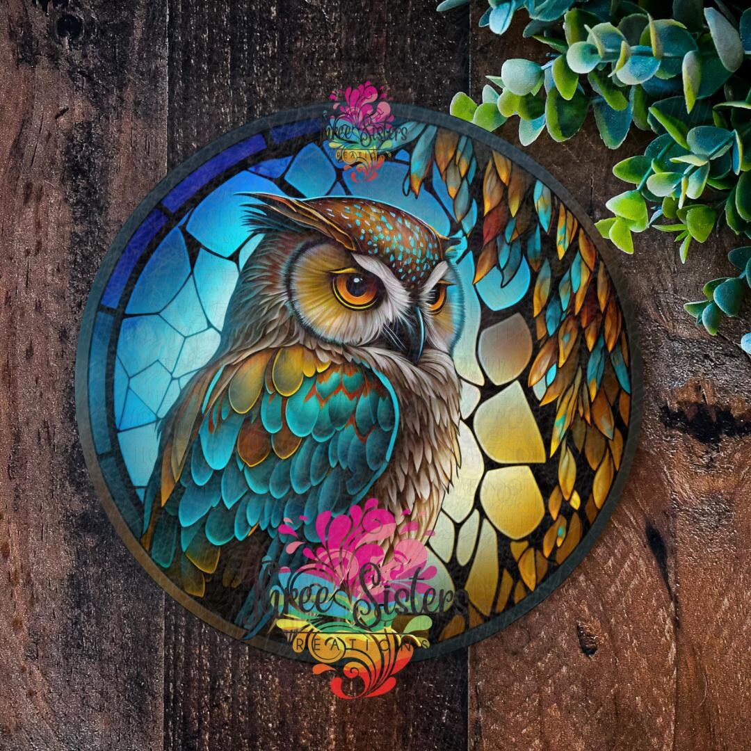Owl Metal Sign: Faux Stained Glass Garden Decor - Etsy