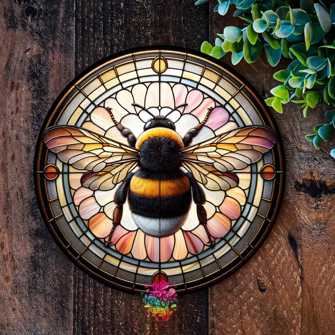 Bumble Bee Faux Stained Glass Metal Sign, Bumblebee Sign, Garden Décor ...