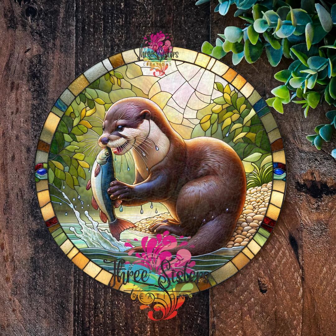 Otter Sign, Faux Stained Glass-style Metal Sign, Garden Decorations ...