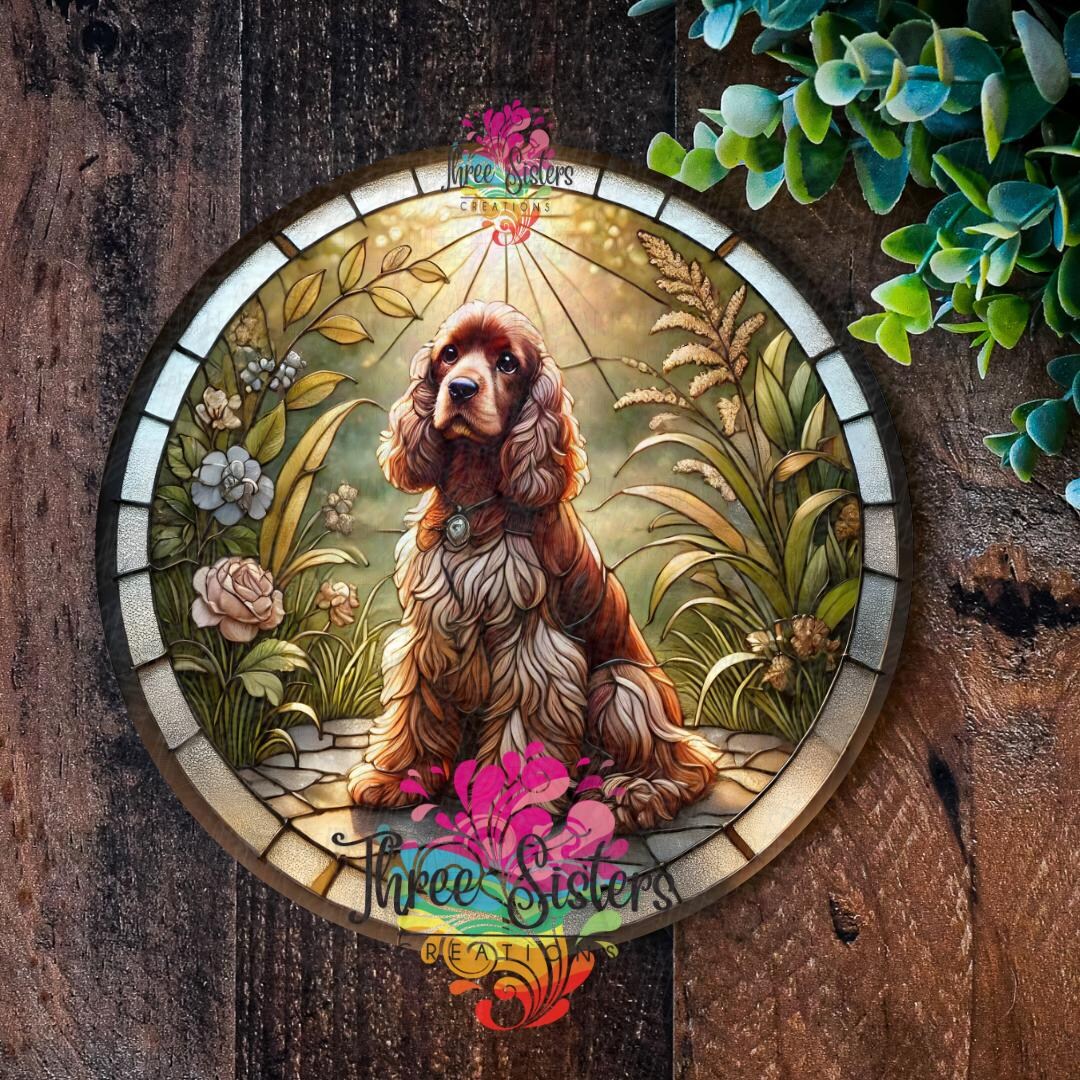 Cocker Spaniel Wall Art - Round Dog Décor, Pet Memorial Plaque, Dog ...